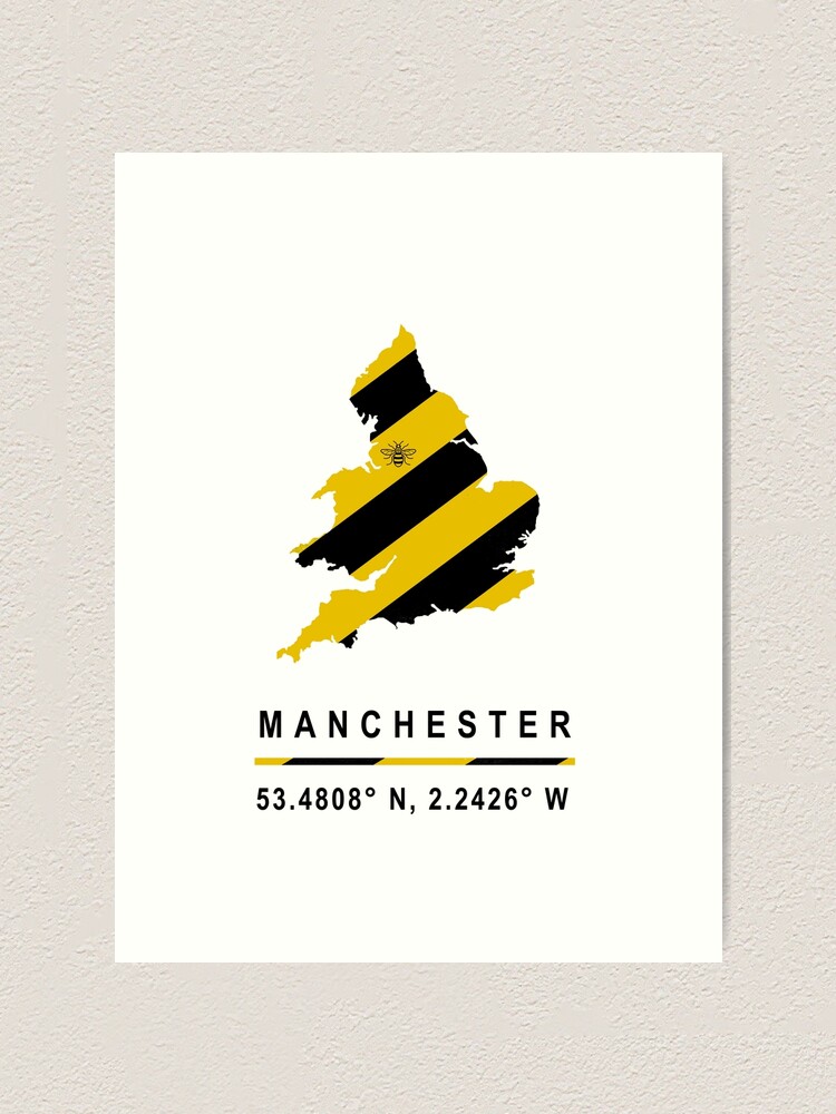 "Manchester GPS Coordinates Bee Map" Art Print by RobinBegins | Redbubble