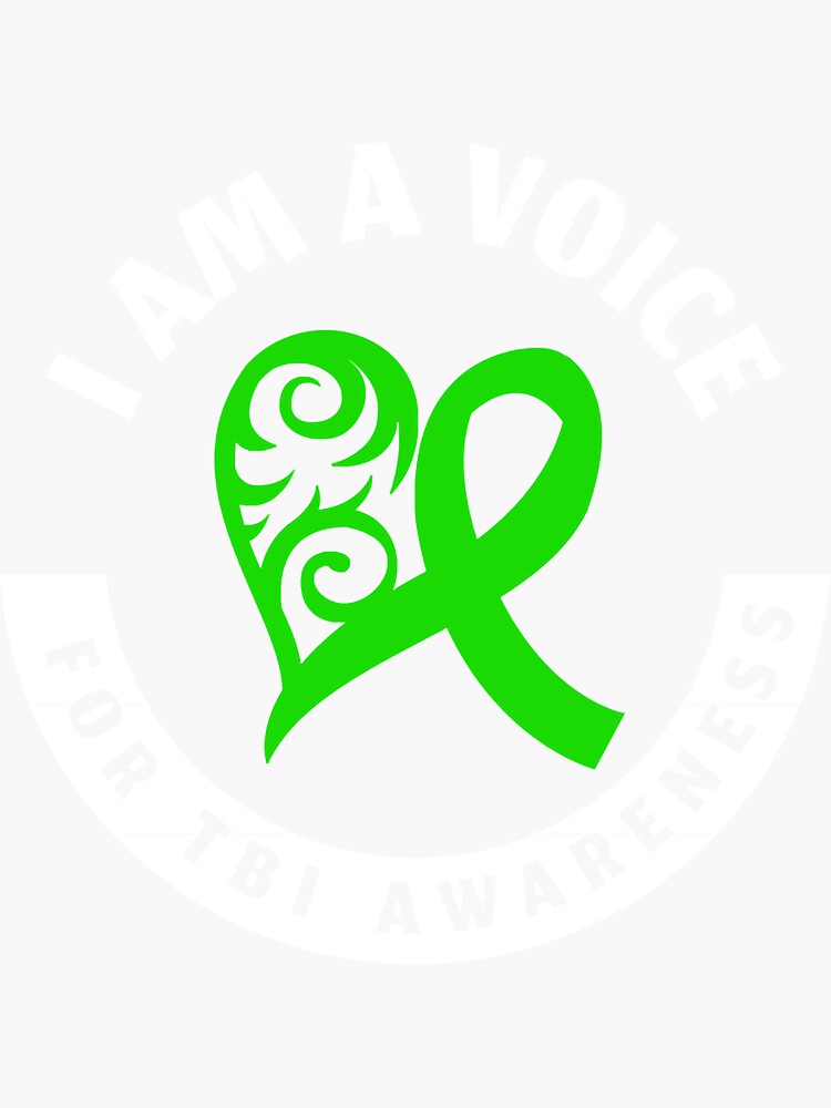 "Traumatic Brain Injury Green Ribbon Heart Voice Support TBI design ...