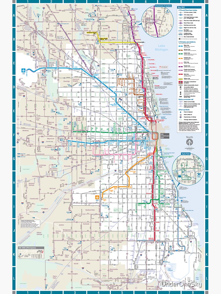 "Chicago Transit Map" Sticker for Sale by UnderOneSky | Redbubble