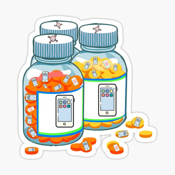 "mobile phone addiction" Sticker for Sale by LivingRoomZoo | Redbubble