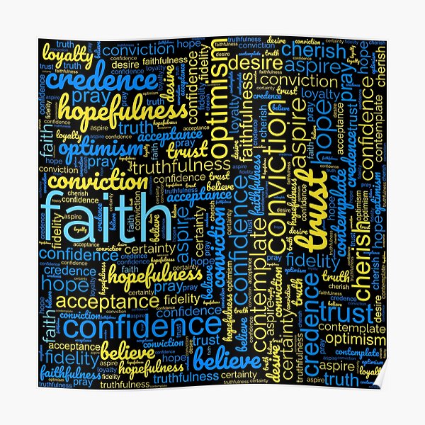 "Faith Optimism Blue Yellow Word Cloud" Poster for Sale by ...