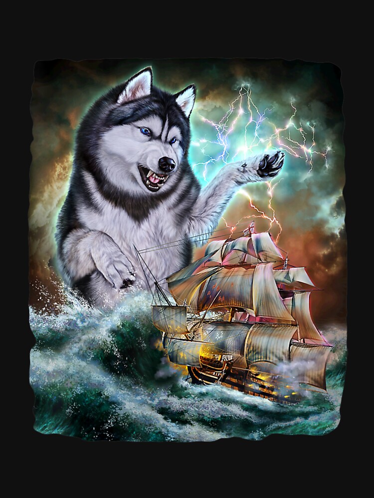 "Monster Husky Dog As Kraken Attack A War Ship At High Seas" T-shirt ...