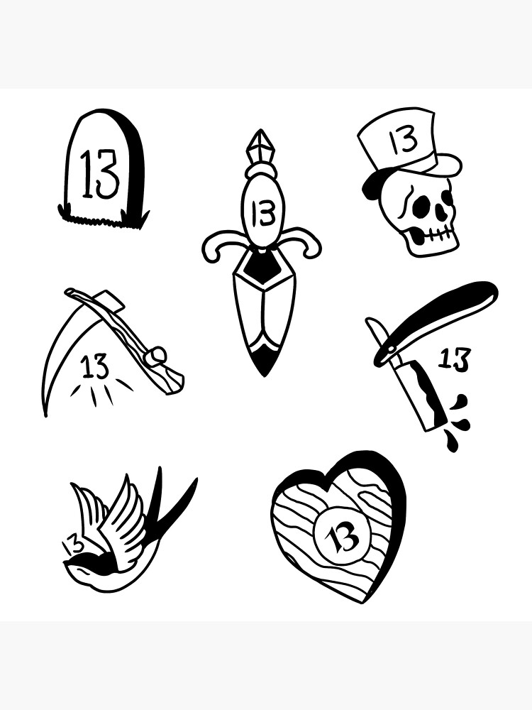"Traditional Tattoo Flash - Friday the 13th Sticker Pack" Photographic ...