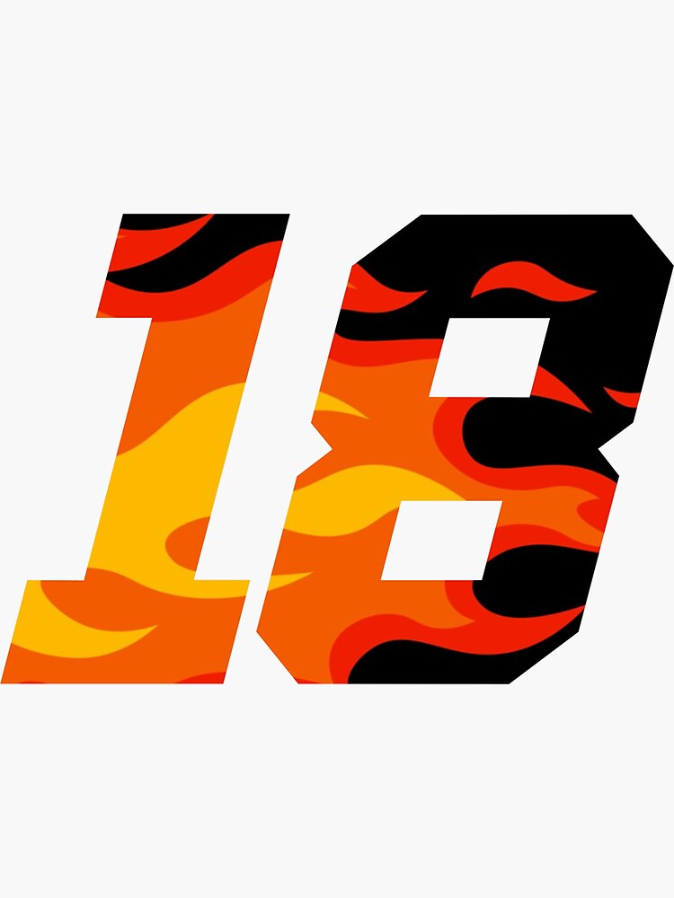 "On Fire Racing Number 18" Sticker for Sale by Danielale | Redbubble