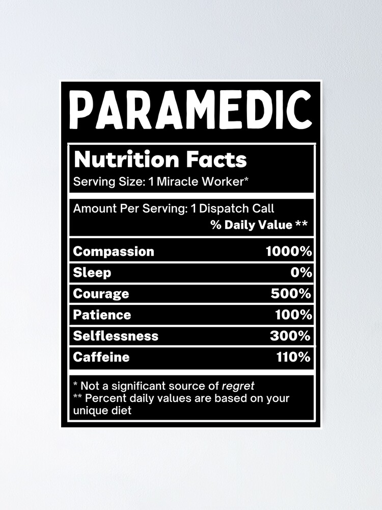 "Paramedic Funny Nutrition Facts" Poster for Sale by UponStars | Redbubble