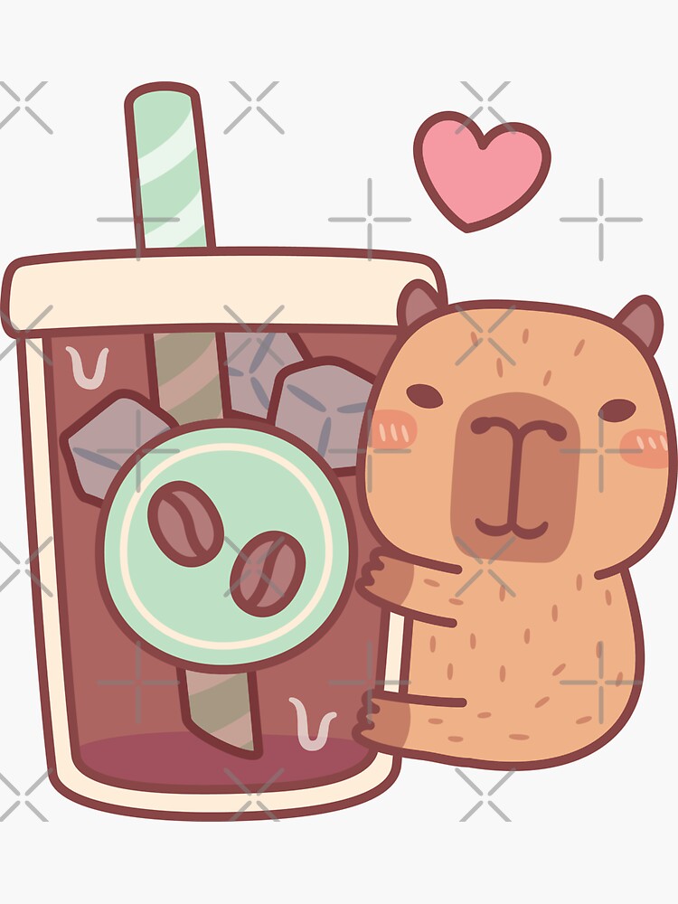 "Cute Little Capybara Hugs Iced Coffee" Sticker for Sale by rustydoodle ...