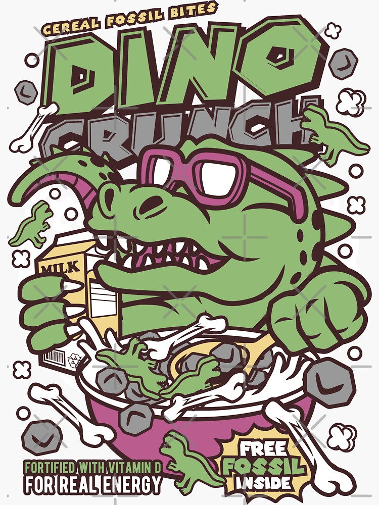 "Dino Crunch Cereal " Sticker for Sale by Casparbuisness | Redbubble