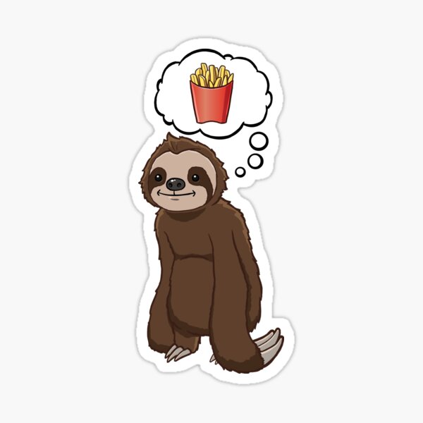 "Sloth thinking about french fries" Sticker for Sale by jonmlam | Redbubble