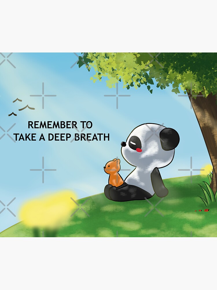 "Panda under the tree - 'Remember to take a deep breath'" Sticker for ...