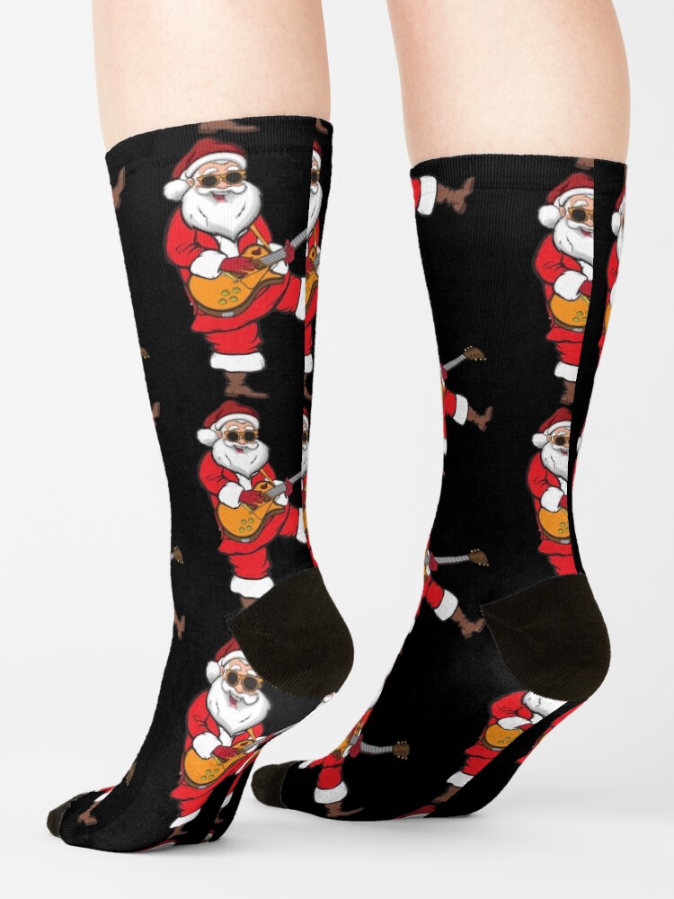 "Guitar Christmas Hard Rock Santa Claus Guitarist Gift" Socks for Sale ...