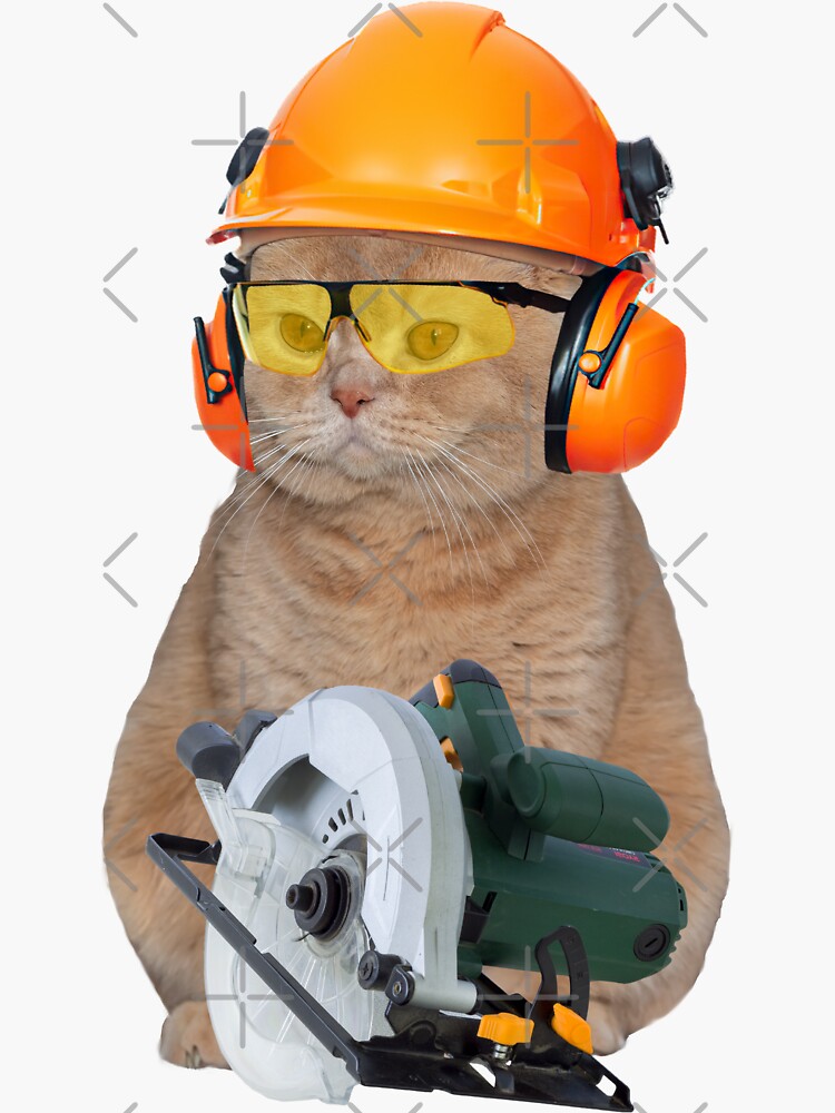 "Big Saw Cat, Funny Cat Builder With Circular Saw" Sticker for Sale by ...