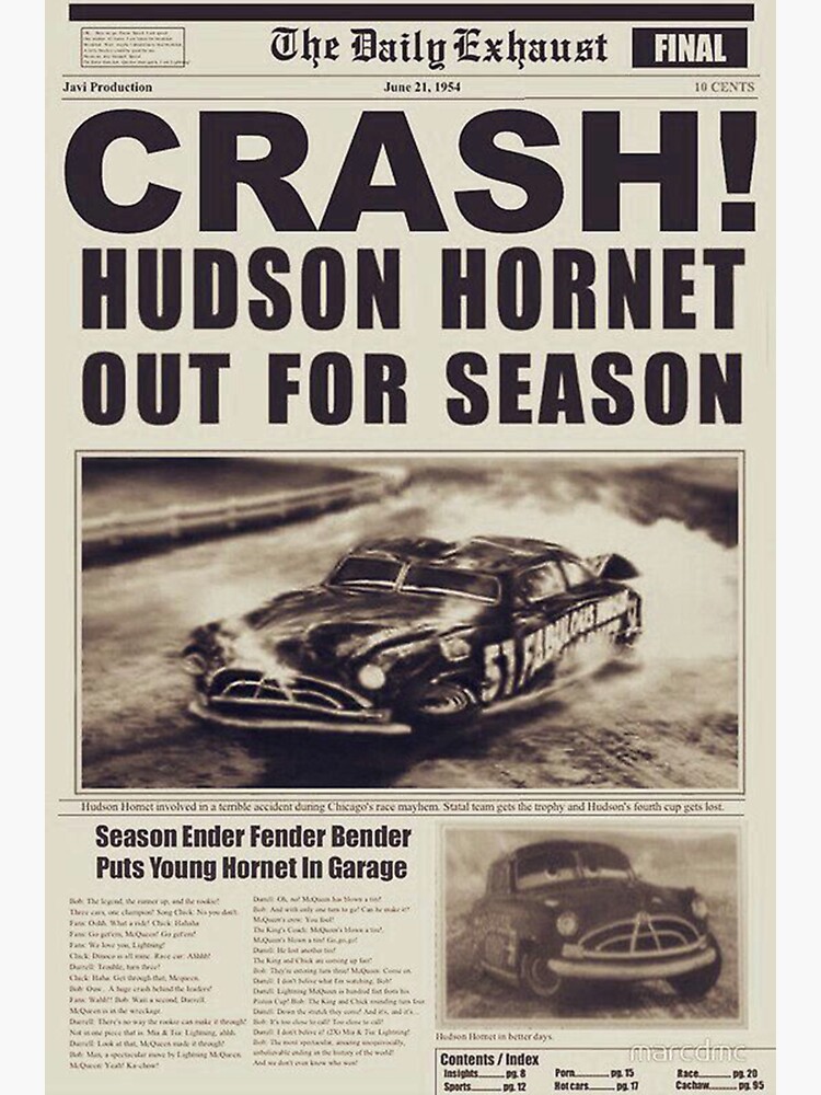 "Crash! hudson hornet out for season" Sticker for Sale by Davidturne ...