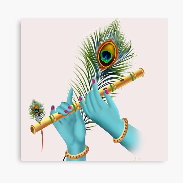 "krishna Mor Pankh With Bansuri " Canvas Print for Sale by Mita ⭐⭐⭐⭐⭐ ...