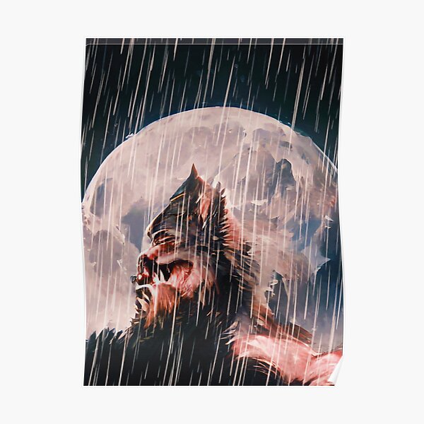 "Dark fantasy evil werewolf full moon rain" Poster for Sale by ...