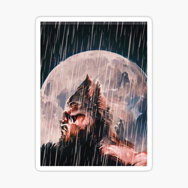 "Dark fantasy evil werewolf full moon rain" Sticker for Sale by ...