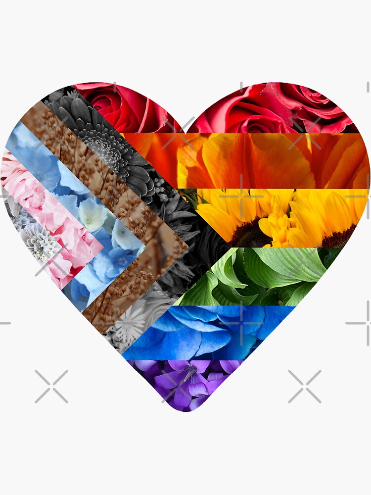 "Progress Pride Flag Heart Flowers" Sticker for Sale by NYXFN | Redbubble