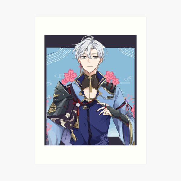 "Enveloping Aquatic Character Kamisato Ayato Genshin Impact Retro" Art ...