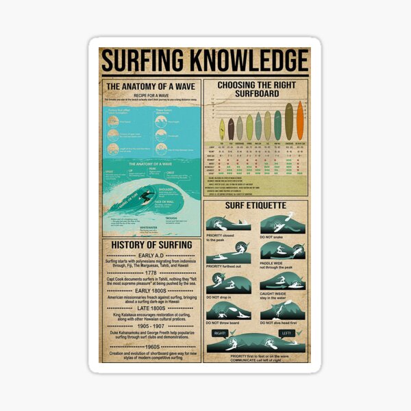 "Surfing knowlegde art" Sticker for Sale by cevyl49 | Redbubble
