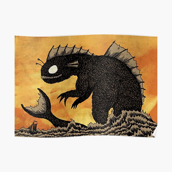 "Sea Monster & Boat" Poster by djrbennett | Redbubble