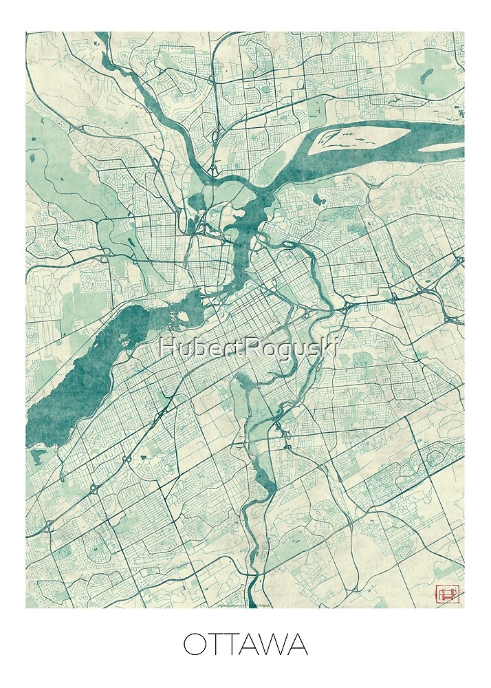 "Ottawa Map Blue Vintage" by HubertRoguski | Redbubble