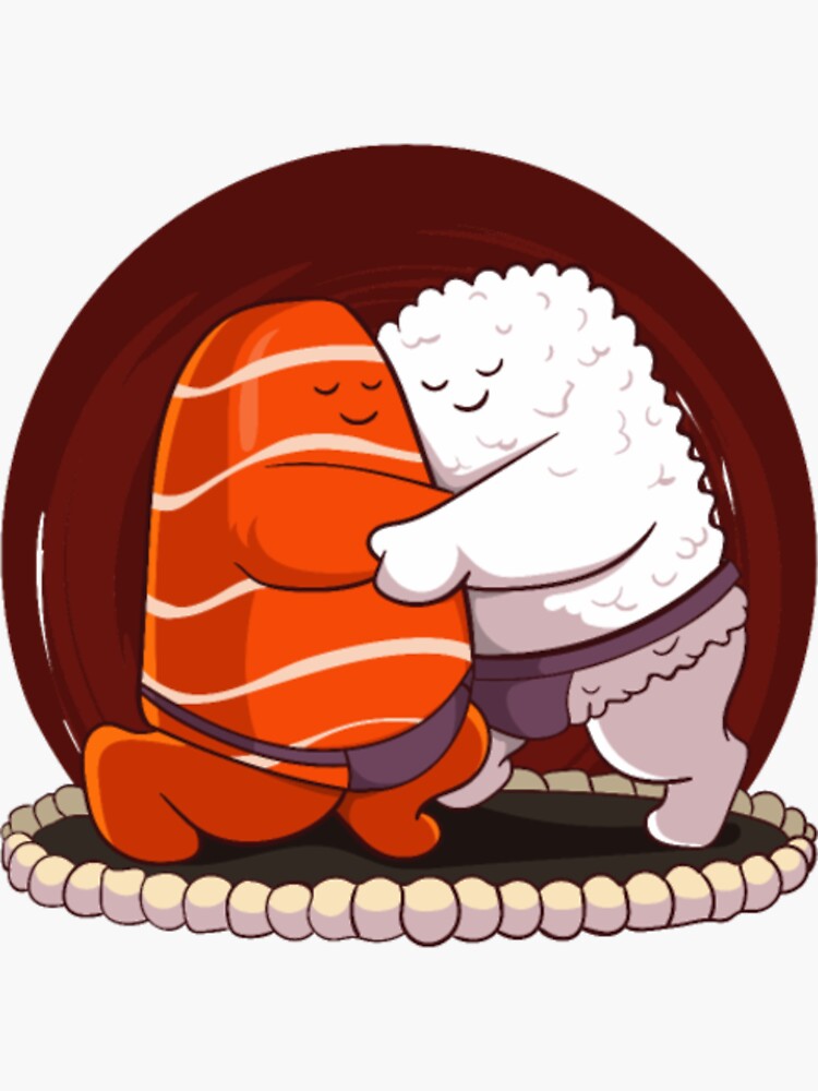 "Japanese Sumo Sushi Salmon Hug Maki Nigiri Sashimi" Sticker for Sale ...