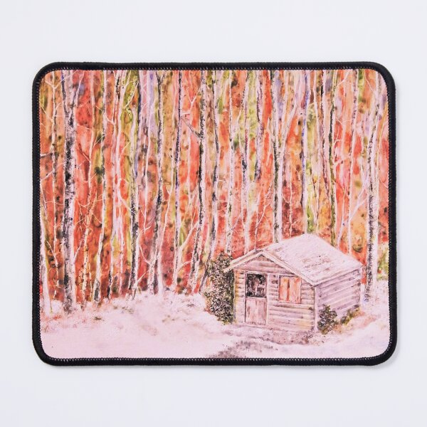 "Winter Snow Hut and Tall Red Trees" Mouse Pad for Sale by kaffygal ...