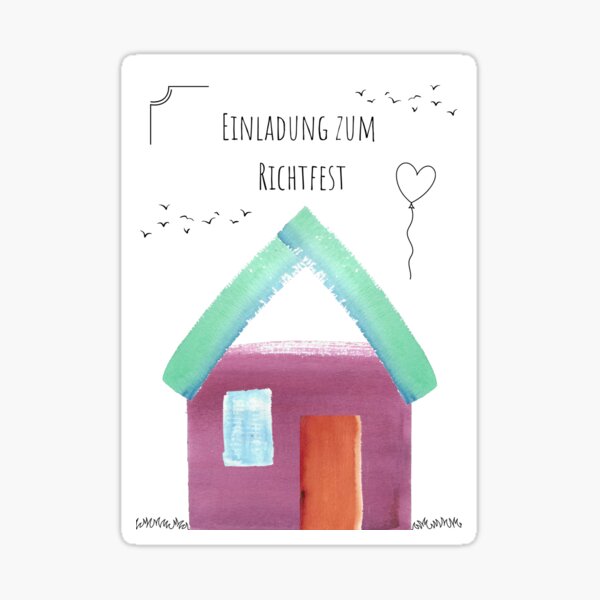 "Invitation to the topping-out ceremony, colorful house, watercolour ...