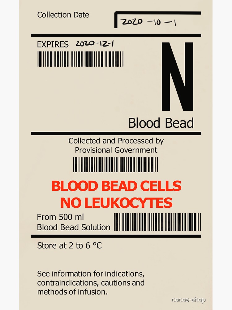 "Blood Bead Label" Sticker for Sale by cocos-shop | Redbubble