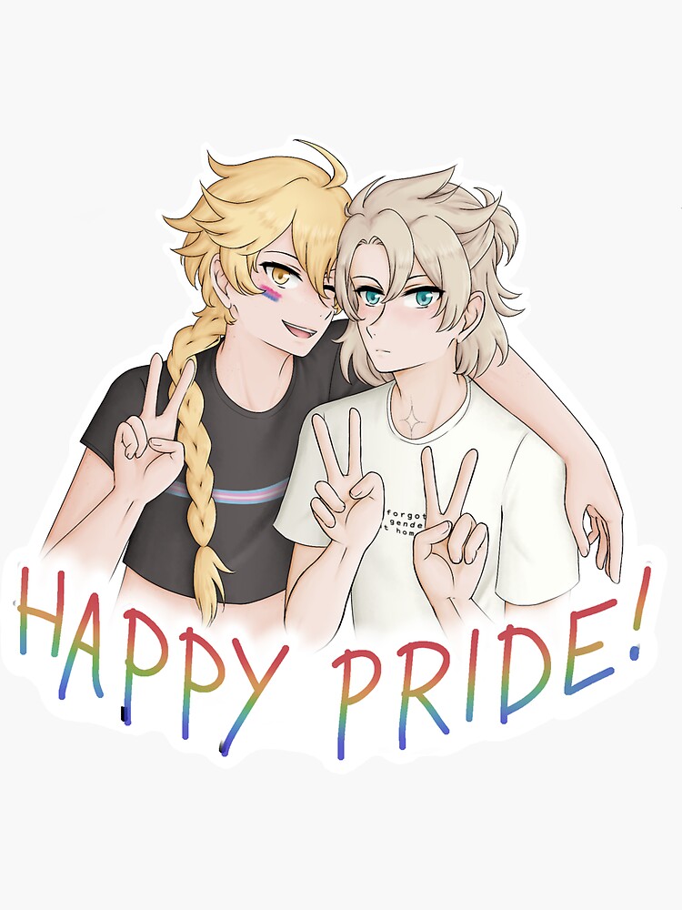 "Aether & Albedo Pride - Genshin Impact (modern AU)" Sticker for Sale ...