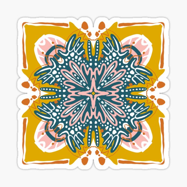 "80s Retro Yellow and Teal Floral Mándala" Sticker for Sale by AndyJ ...