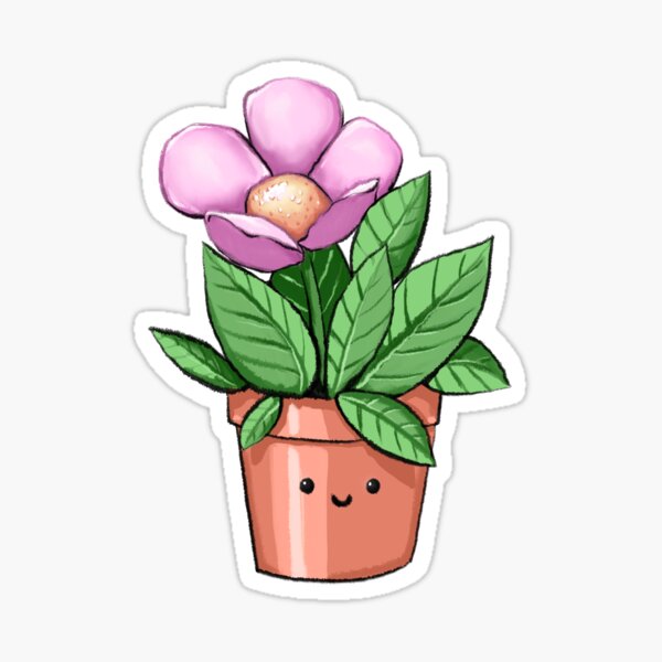 "Cute Kawaii pot with pink flower and plant leaves " Sticker for Sale ...