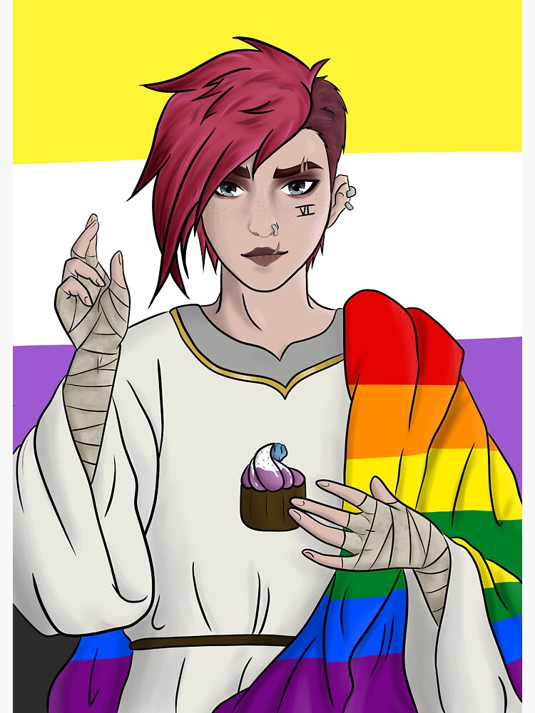 "Arcane Vi Jesus Non-Binary Background Rainbow Shawl" Sticker for Sale ...