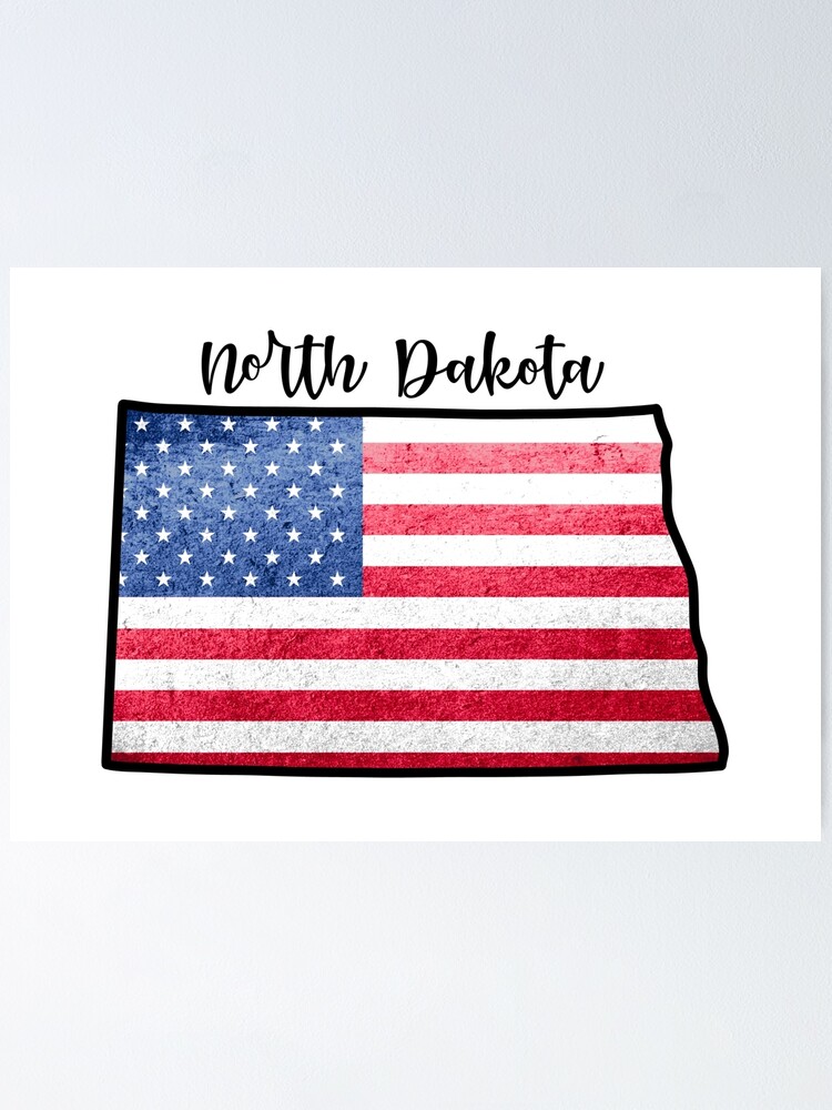 "North Dakota State Outline with Patriotic USA American Flag" Poster ...