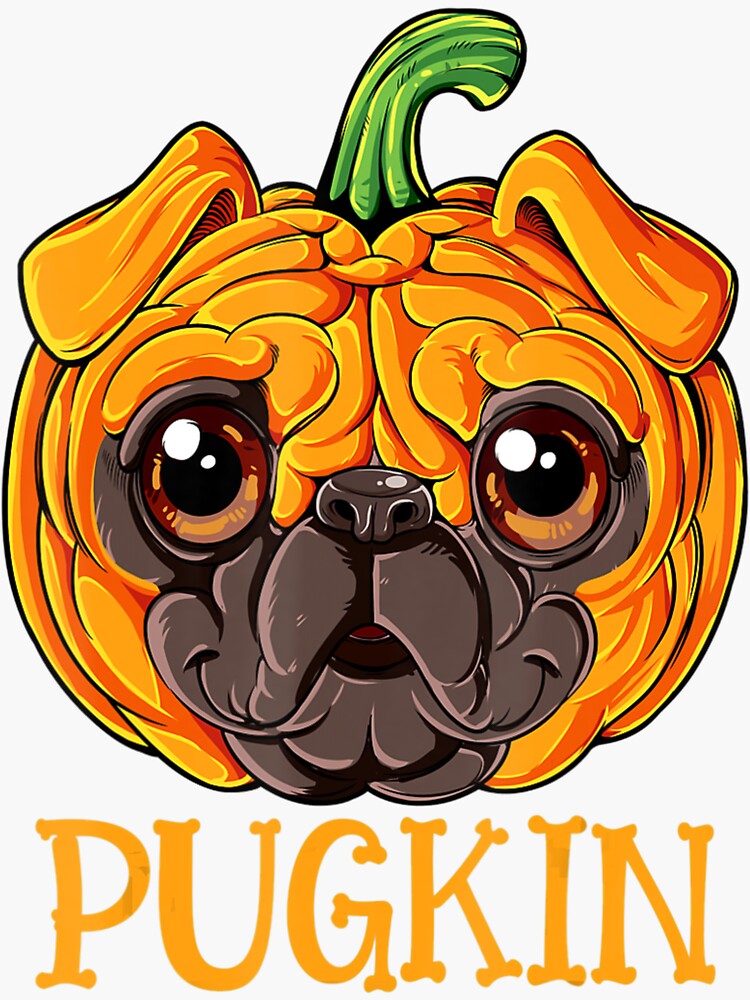 "Pugkin Pug Pumpkin Halloween Thanksgiving Men Women Dog" Sticker for ...