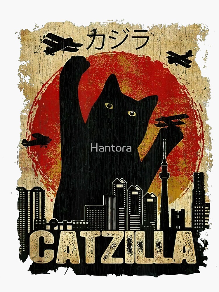 "Catzilla Funny Black Cat " Sticker for Sale by Hantora | Redbubble