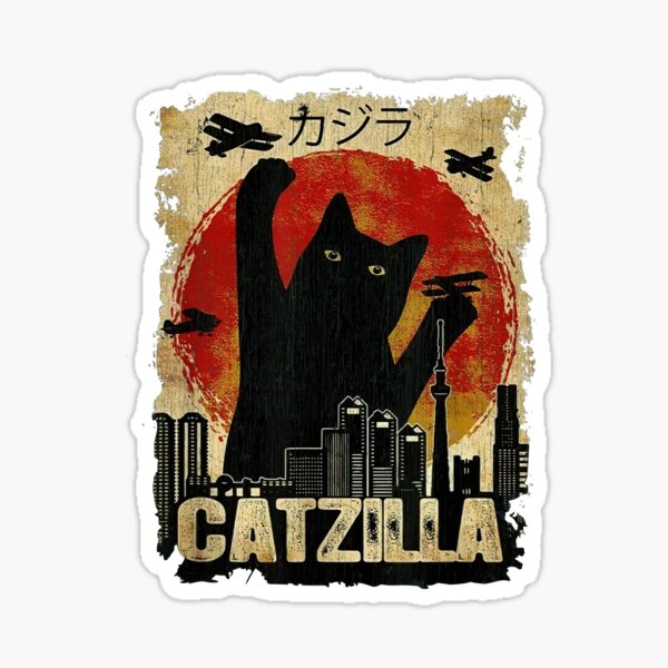 "Catzilla Funny Black Cat " Sticker for Sale by Hantora | Redbubble