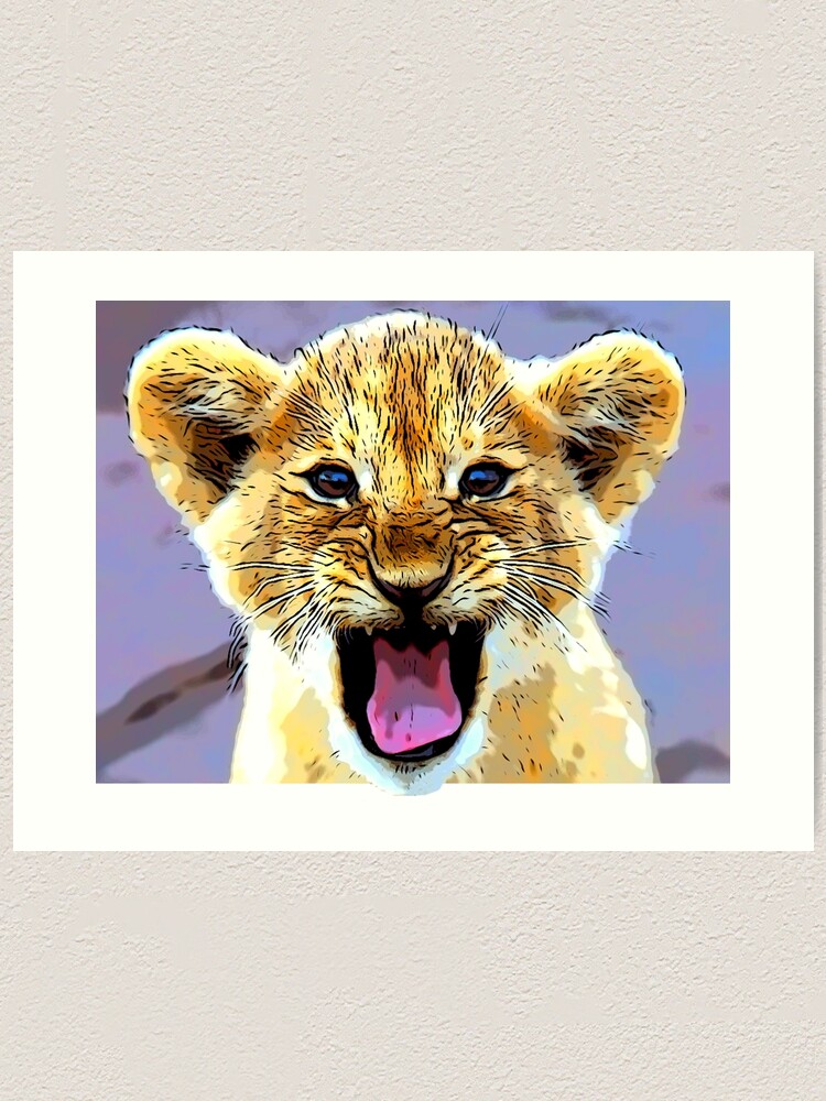 "Baby lion, lion cub roaring lion cub head" Art Print by Astralia ...
