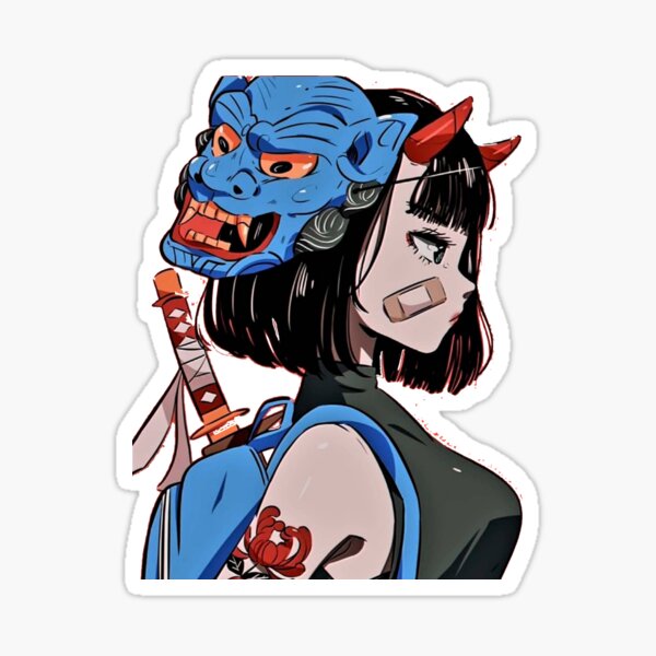 "Samurai girl with oni mask" Sticker for Sale by FlagrantStyle | Redbubble