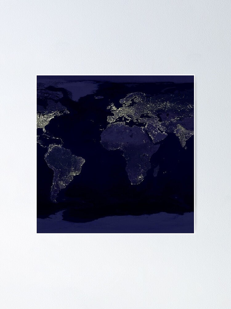 "Satellite World Map. Dark world map. " Poster for Sale by ...