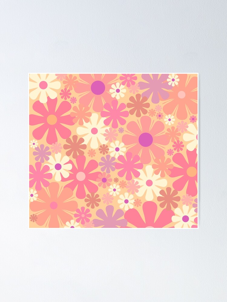 "Retro 60s 70s Aesthetic Floral Pattern in Cheerful Pink Purple" Poster ...