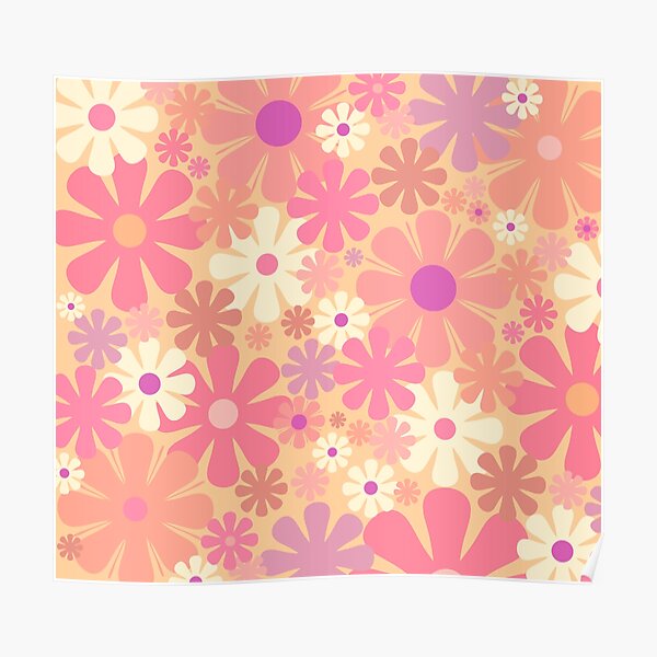 "Retro 60s 70s Aesthetic Floral Pattern in Cheerful Pink Purple" Poster ...