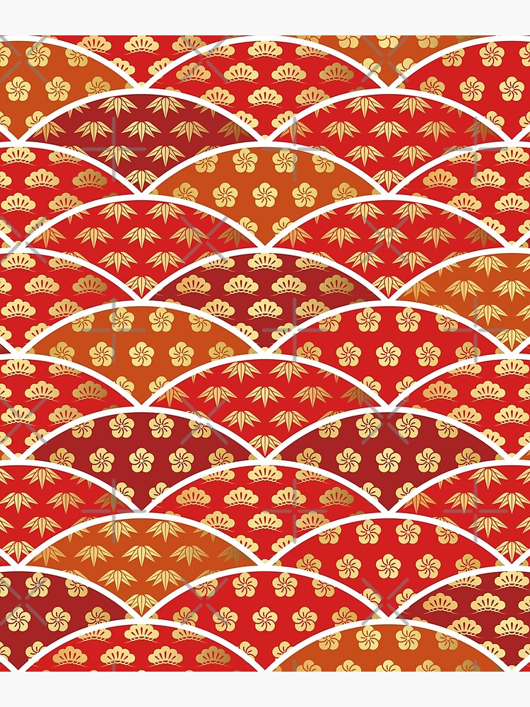 "Japanese wave pattern red Geometric Minimalist" Poster for Sale by ...