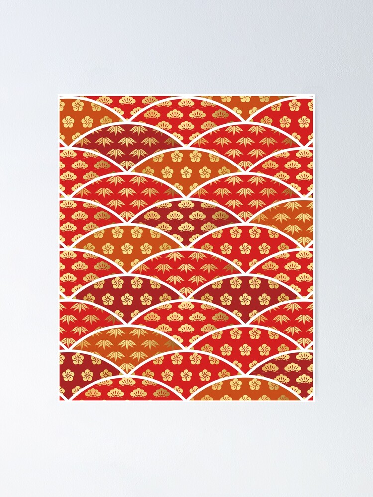 "Japanese wave pattern red Geometric Minimalist" Poster for Sale by ...