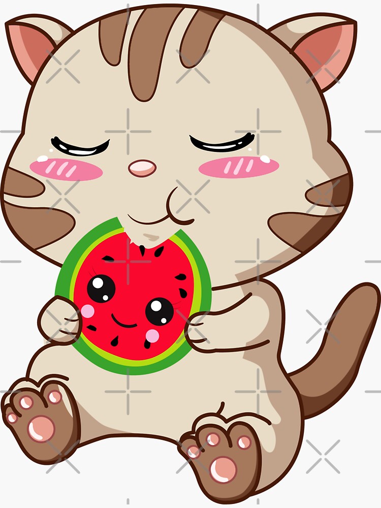 "Cute Cat Eating Watermelon" Sticker for Sale by FruiToon | Redbubble