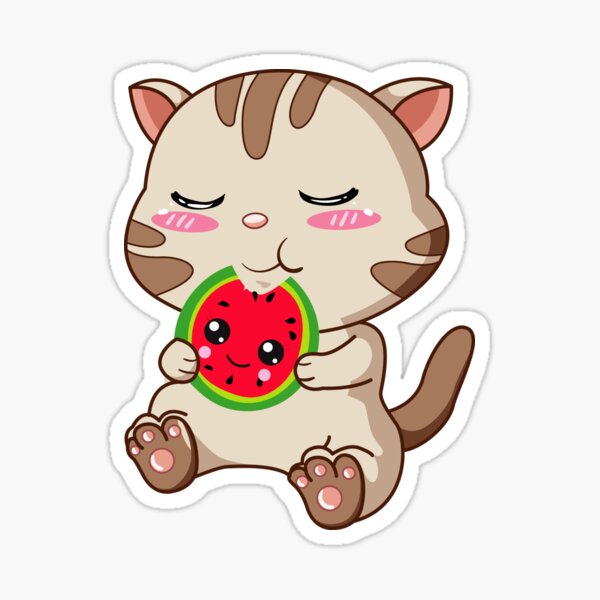 "Cute Cat Eating Watermelon" Sticker for Sale by FruiToon | Redbubble