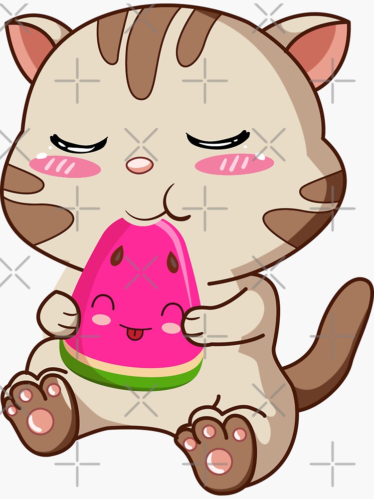 "Cute Cat Eating Watermelon" Sticker for Sale by FruiToon | Redbubble