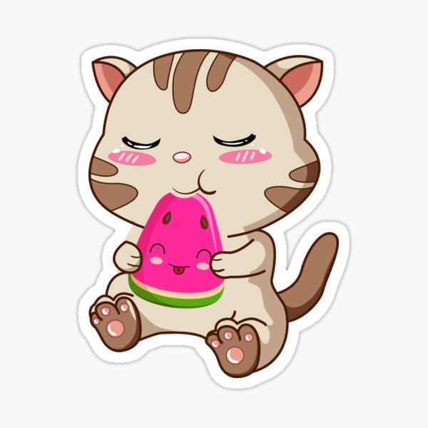 "Cute Cat Eating Watermelon" Sticker for Sale by FruiToon | Redbubble