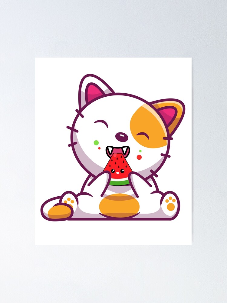 "Cat Eating Watermelon" Poster for Sale by FruiToon | Redbubble