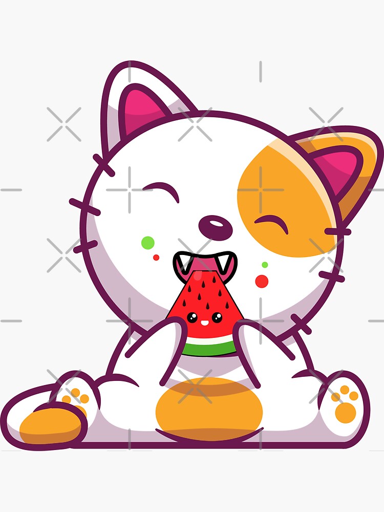 "Cat Eating Watermelon" Sticker for Sale by FruiToon | Redbubble