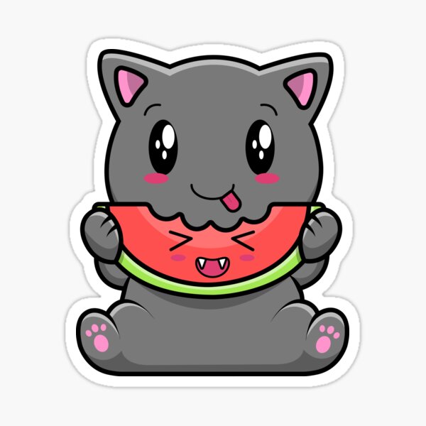 "Cat Eating Watermelon" Sticker for Sale by FruiToon | Redbubble